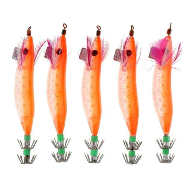 5pcs Luminous Squid Jigs Saltwater Fishing Squid Hooks Orange - Walmart.com