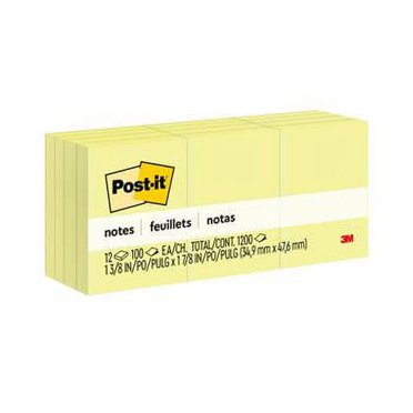 Post-it Notes, 3 in x 5 in, Canary Yellow, Lined, Canary Yellow, 12 ...
