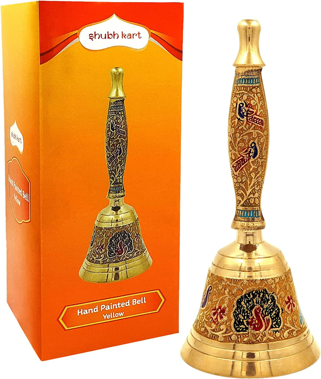Shubhkart Solid Brass Hand Painted Hand Held Ghanti Bell for Puja ...
