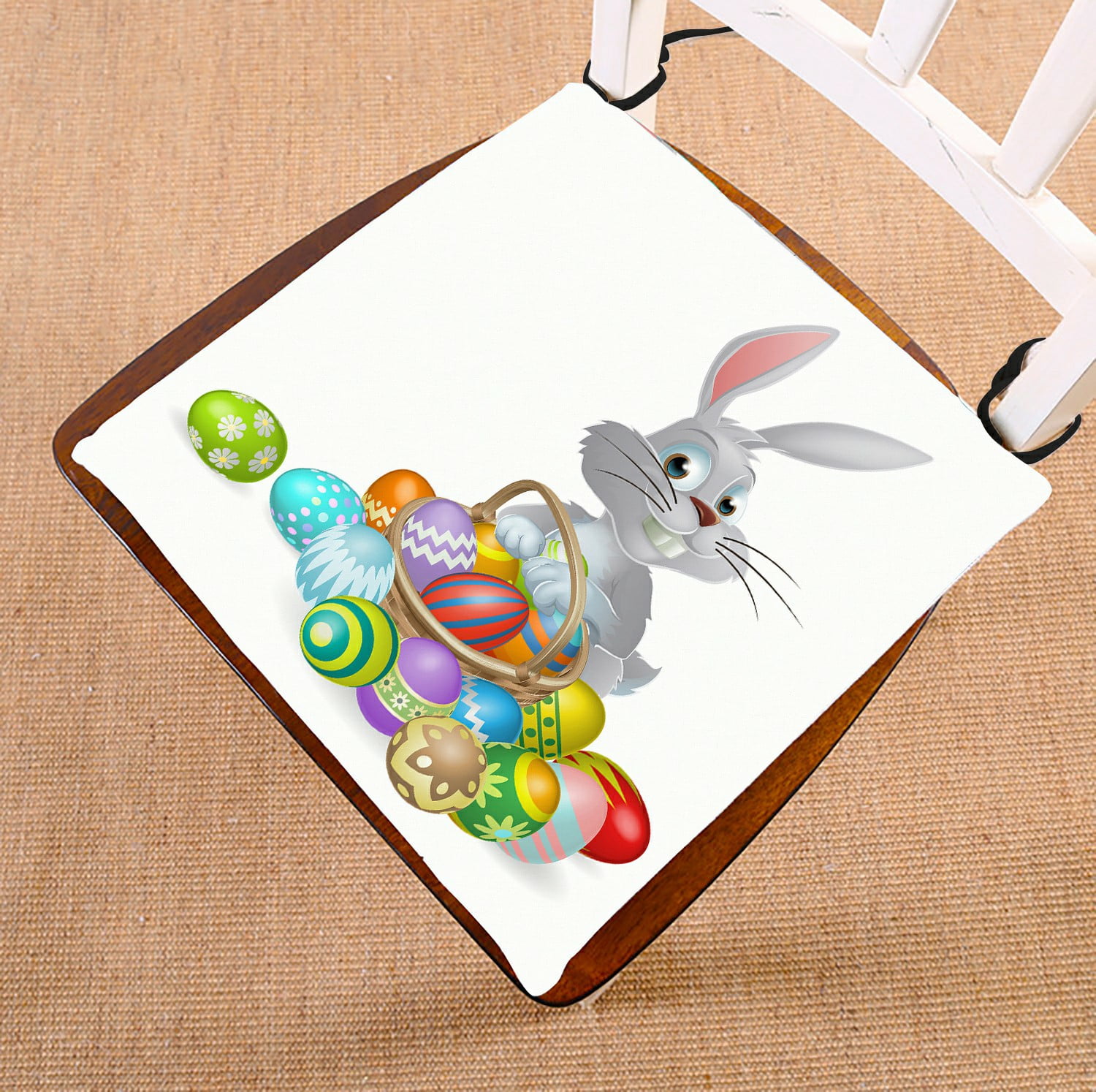 ECZJNT Easter Bunny White Rabbit Basket Chocolate Easter Eggs seat pad ...