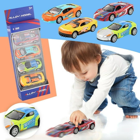 Agiferg Alloy Return Car Toys Game Playset 4 PCS Mini Metal Sports Car ...