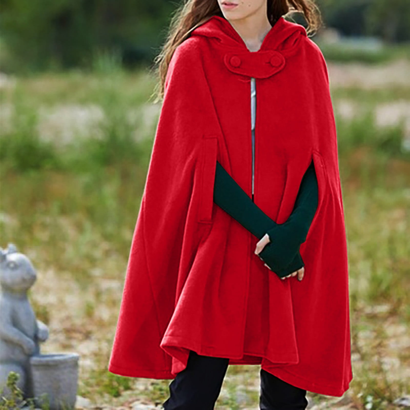 Red Hooded Cape Coat