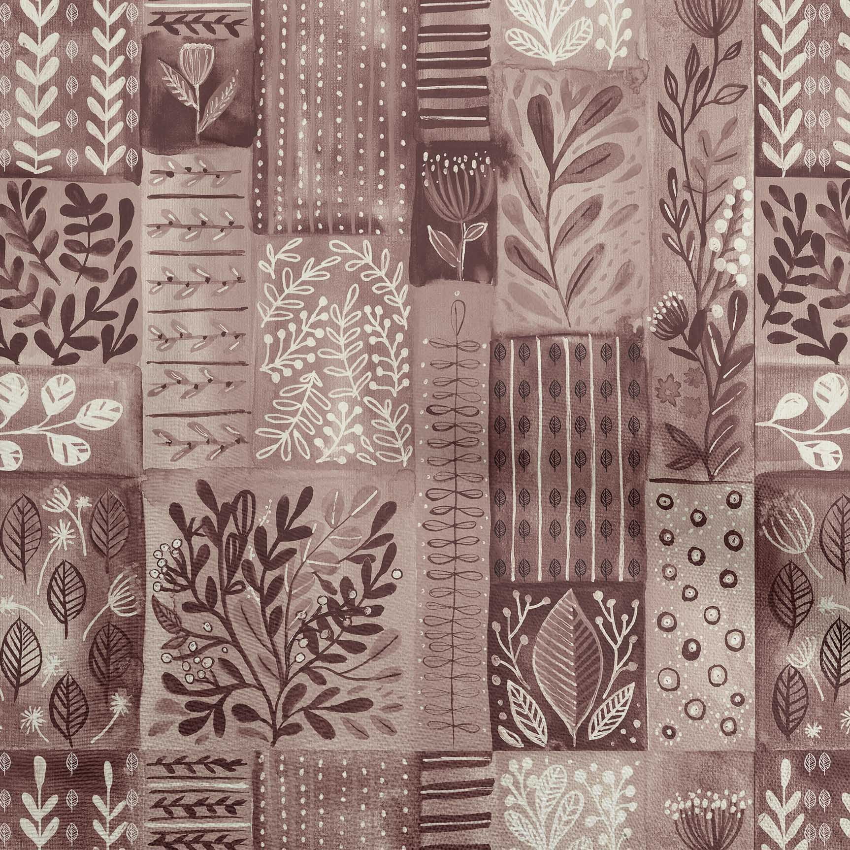 oneOone Viscose Chiffon Rose Brown Fabric Plants Watercolor Mix Leaf ...