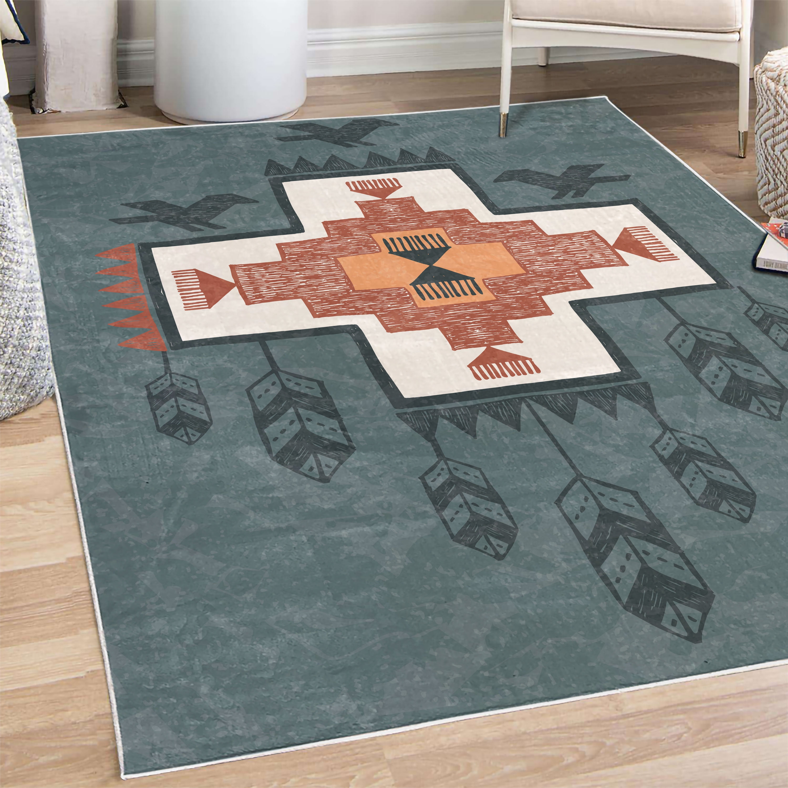 Tribal Decorative Rug, Hand Drawn Dreamcathcher Folkloric Birds Image ...