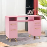 BarberPub Pink Manicure Table, Drawers, Large Storage, Easy Clean ...