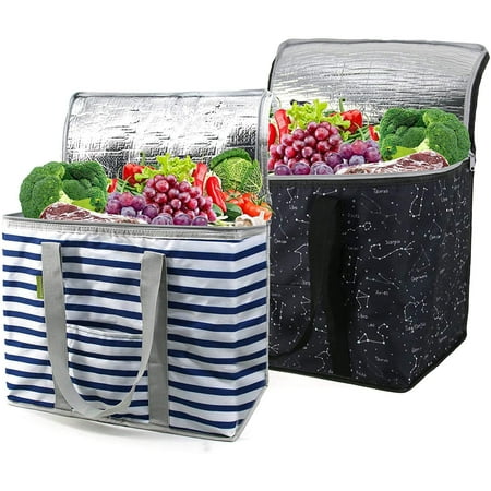 2 Pack Collapsible Shopping Bags Insulated Large Thermal Bags for ...