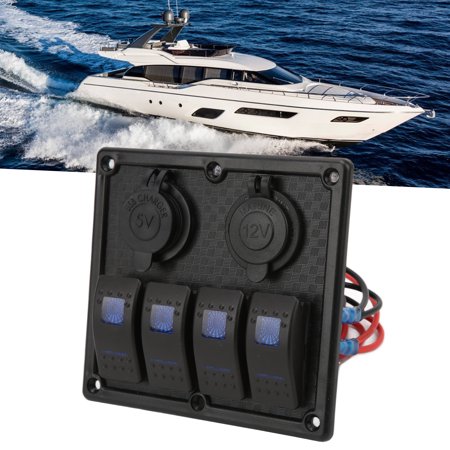 Boat Rocker Switch Panel, 4 Gang Rocker Switch Easy Installation 12-24V ...