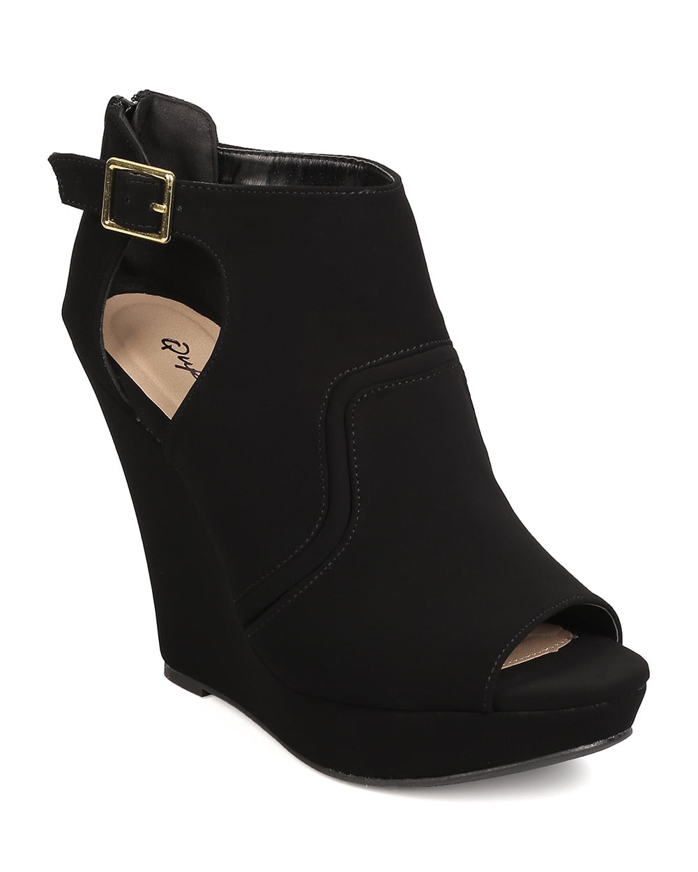 Black Wedge Booties Open Toe