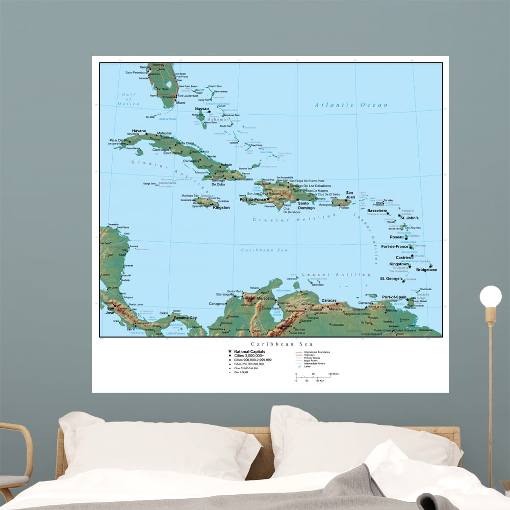 Map Caribbean America Wall Mural Decal Sticker, Wallmonkeys Peel ...