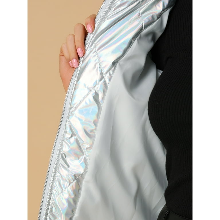 Unique Bargains Women's Holographic Shiny Zipper Quilting Unique Bargains Women's Holographic Shiny Zipper Quilting