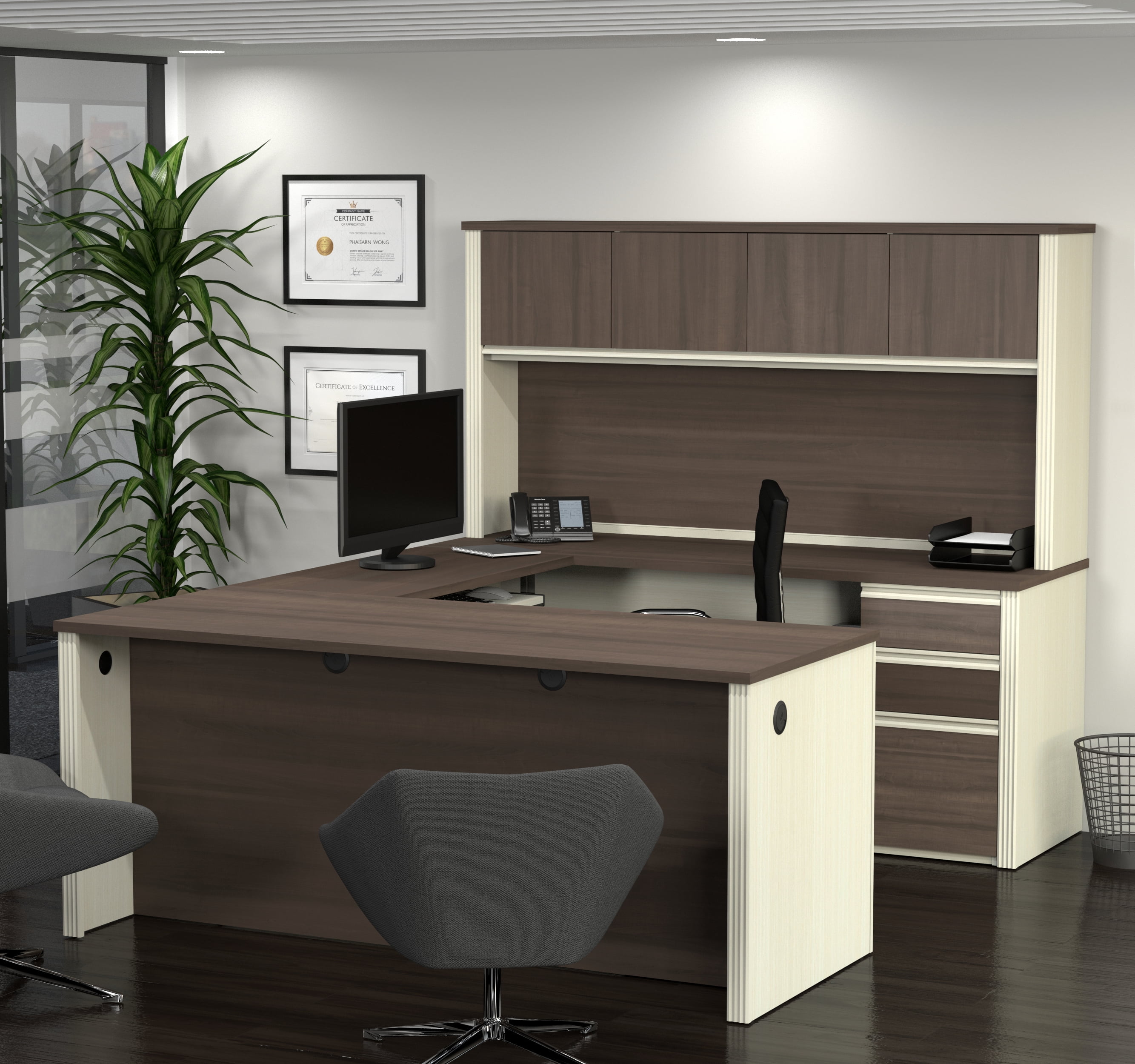 Bestar Prestige + U-Shaped Workstation with 2 Pedestals, White ...