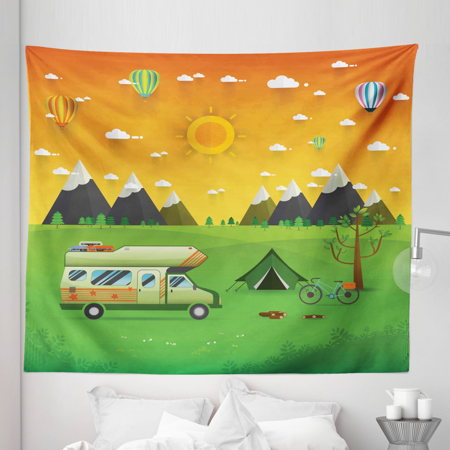 Camping Tapestry, National Mountain Park Campsite Landscape with Family ...
