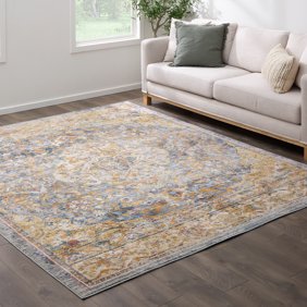 Lr Home Gala Distressed Floral 8 Feet x 10 Feet Blue & Beige Area Rug ...