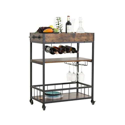 Erommy Bar Cart Kitchen Bar & Serving Cart for Home with 3 -Tier ...