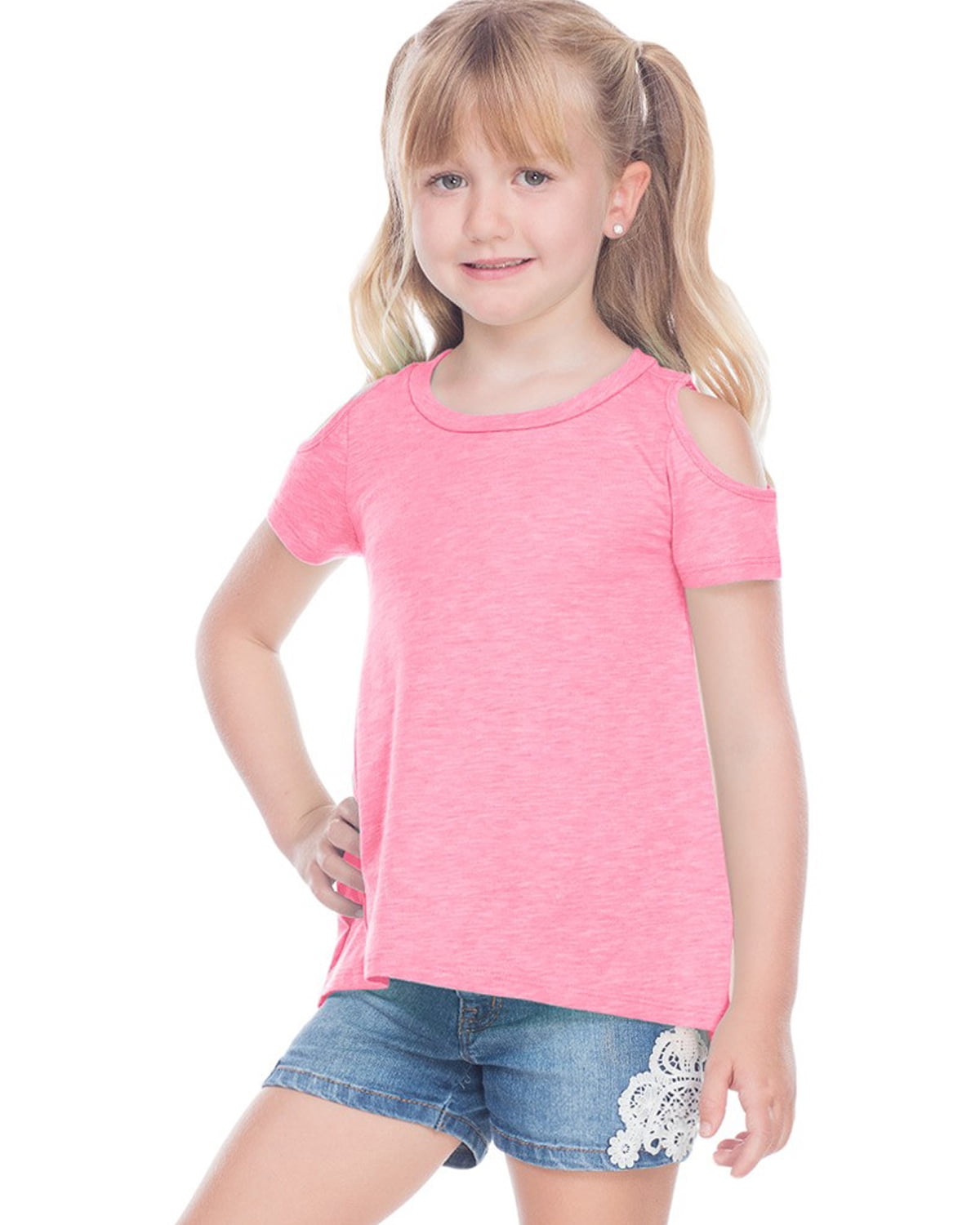 Kavio Girl's 3-6X Slub Jersey Scoop Neck High-Low Short Sleeves, Pink ...