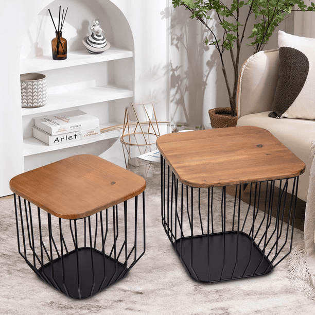 Vipush 18.5" Wood Nesting End Table Set of 2 End Table with Metal Frame ...