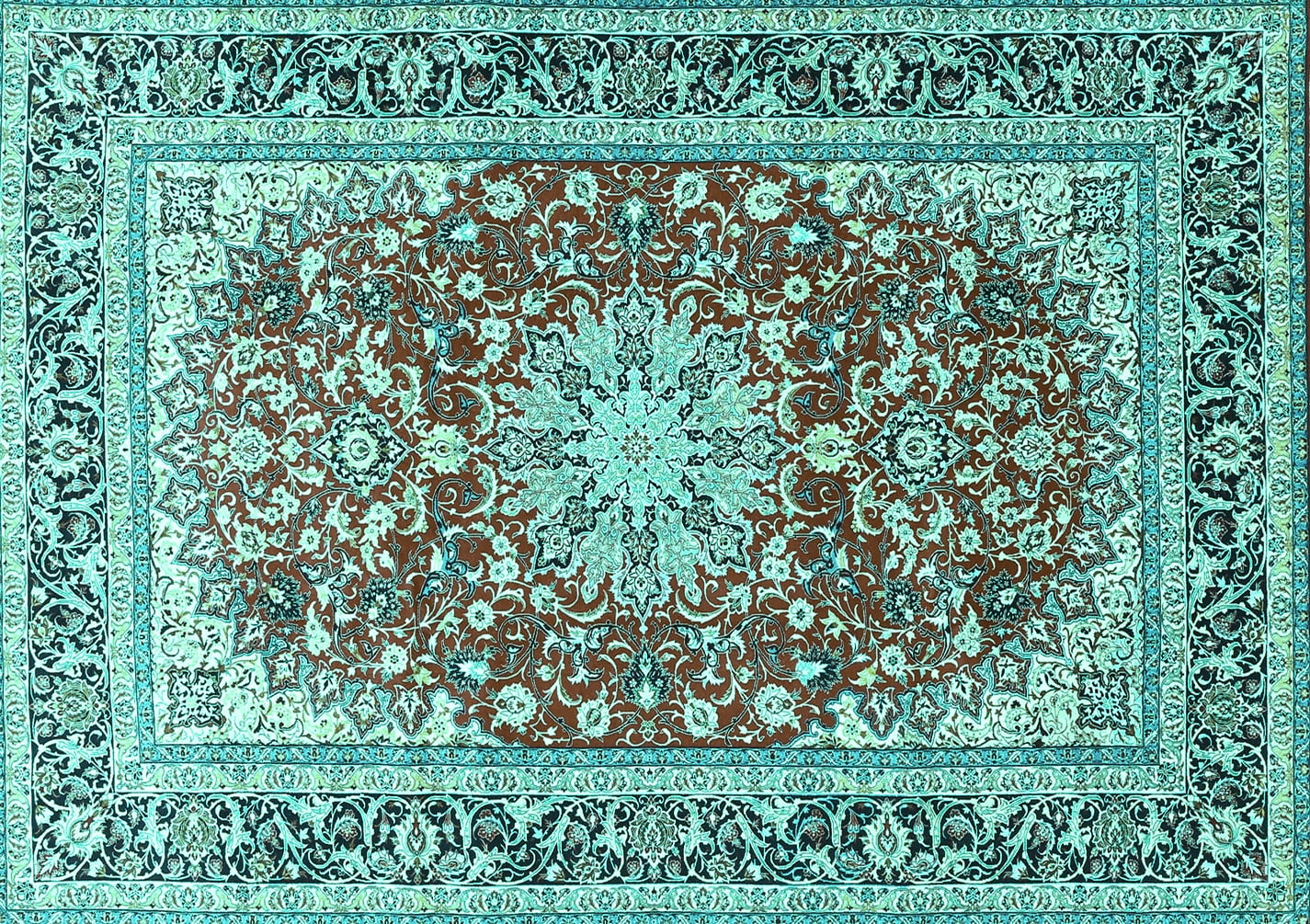 Ahgly Company Machine Washable Indoor Rectangle Medallion Turquoise ...