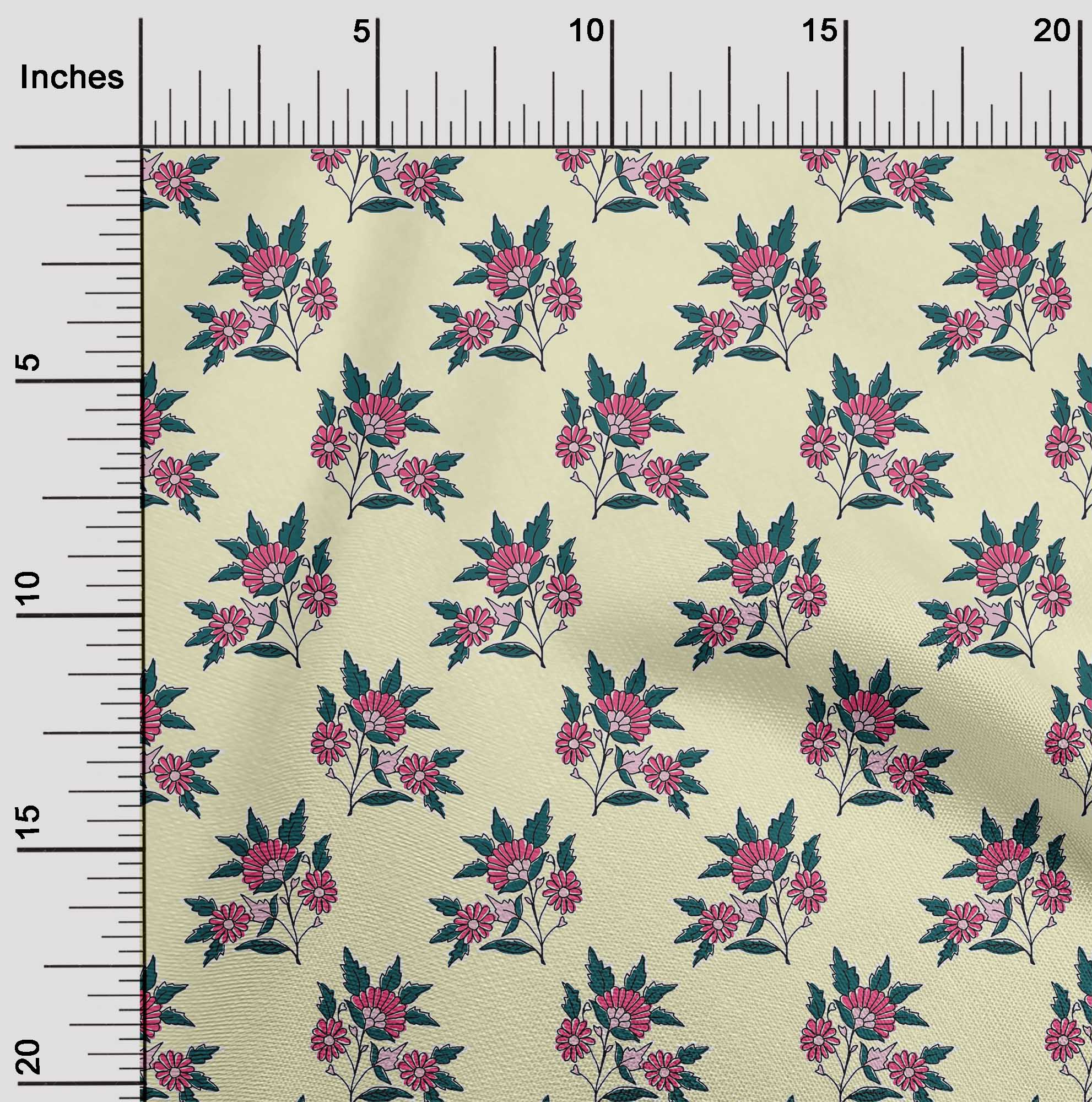 oneOone Cotton Poplin Fabric Leaves & Floral Block Print Fabric By Yard ...