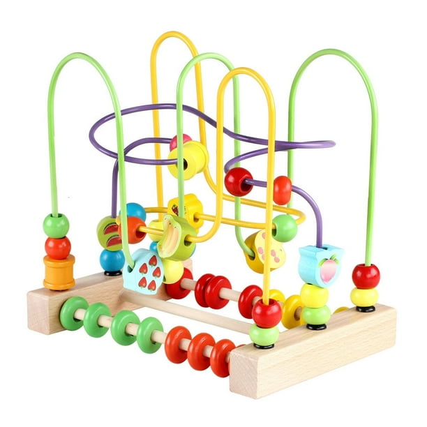 Preschool Wooden Fruit Slide Bead Maze Toy Montessori Roller Coaster ...