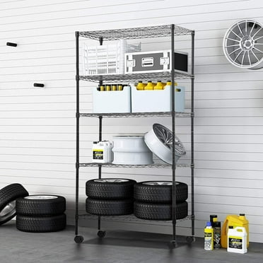 Muscle Rack 5 Tier Wire Shelving Unit with Hooks in Silver - Walmart.com