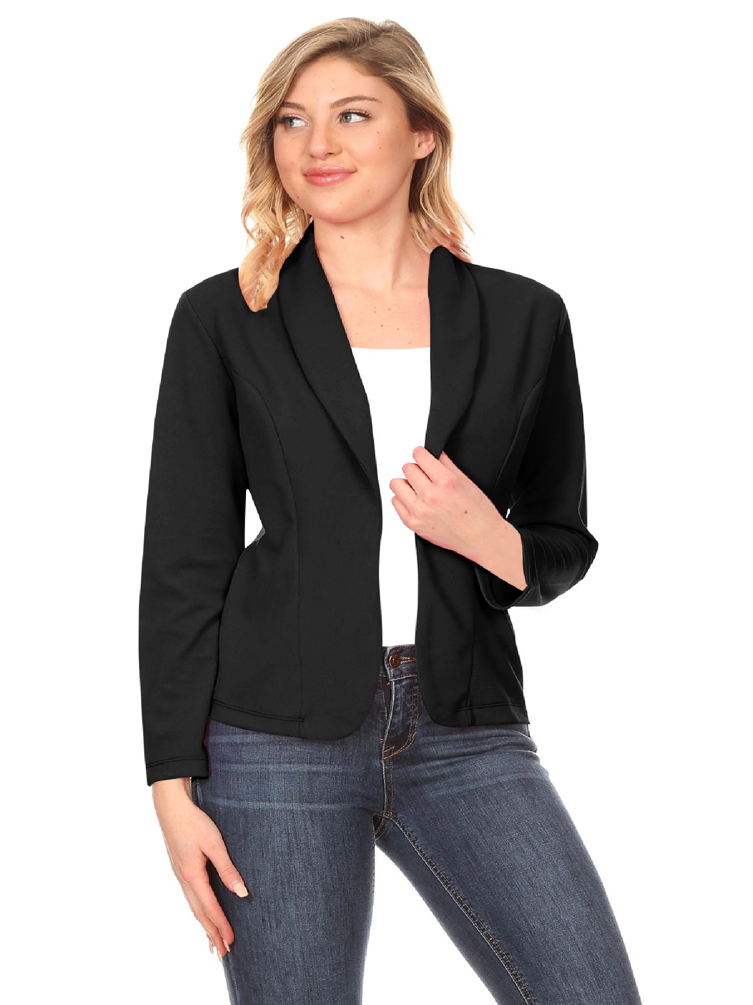 Women's Solid Long sleeve Open Front Office Blazer Jacket - Walmart.com