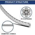TooTaci 3/16" Stainless Steel Cable, 25ft Wire Ropes, 7X 19 Strands ...