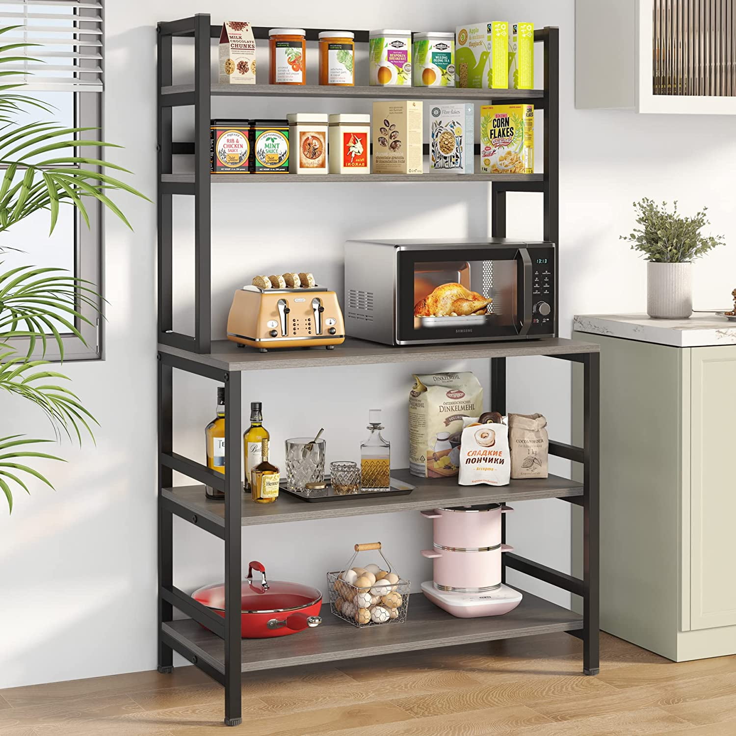 Tribesigns 5-Tier Kitchen Bakers Rack with Hutch, Industrial Microwave ...