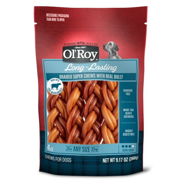 Ol' Roy Long-Lasting Braided Super Chews with Real Bully, 9.17 oz, 4 ...