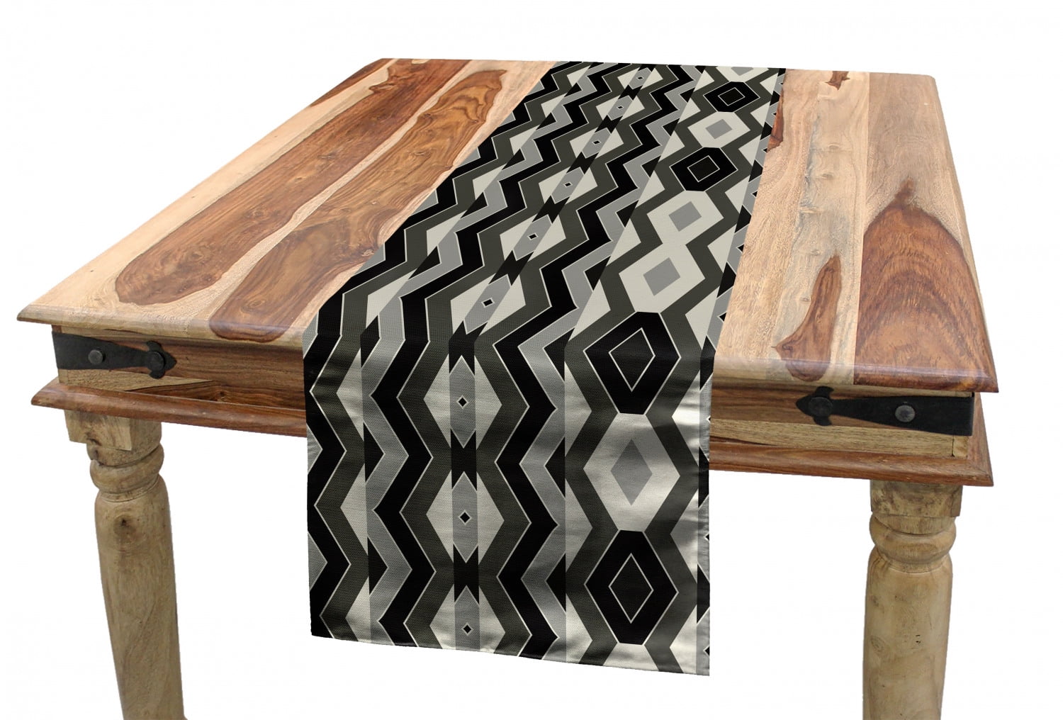 Geometric Table Runner, Aztec Tribal Folk Zigzags Chevron Traditional ...