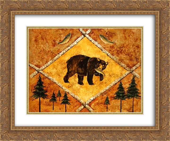 Adirondack Bear 2x Matted 18x15 Gold Ornate Framed Art Print by Suzan ...