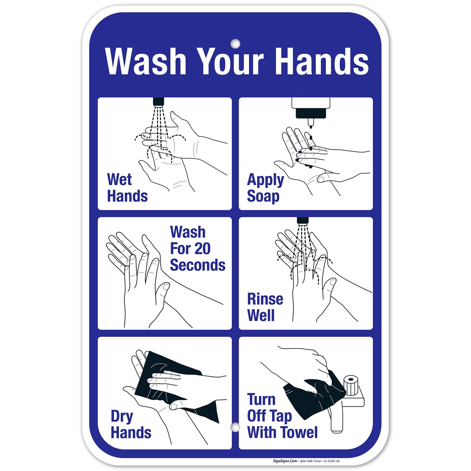 Hand Washing Sign, 6 Steps Hand Washing Sign, 12x18 Aluminum - Walmart.com