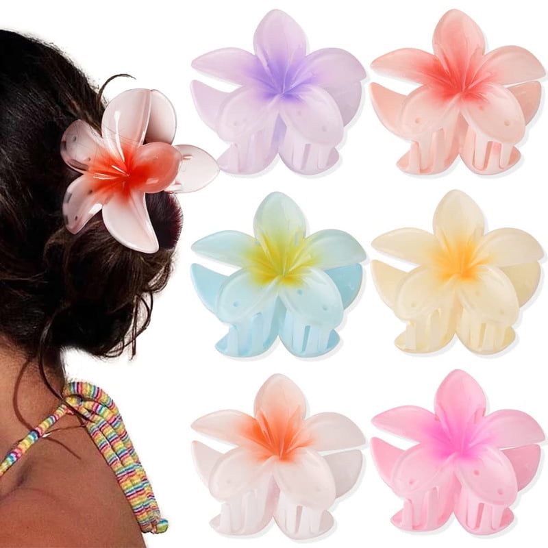 Pinza de pelo de flores, 7 pinzas de pelo de flores hawaianas, pinzas de garra grandes para ...