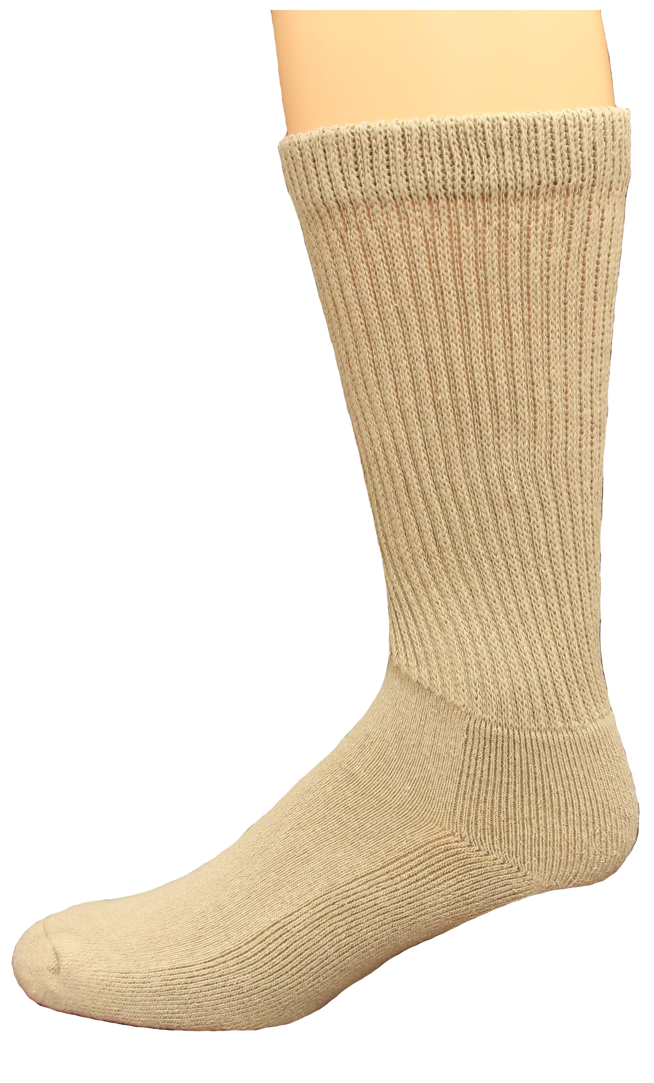 Carolina Ultimate Diabetic Non-Binding Crew Socks 2 Pair, Khaki, Men's ...