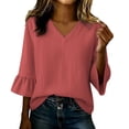 Baeitkot Women's V-neck Quarter Sleeve Top Women's Solid Color V-neck ...