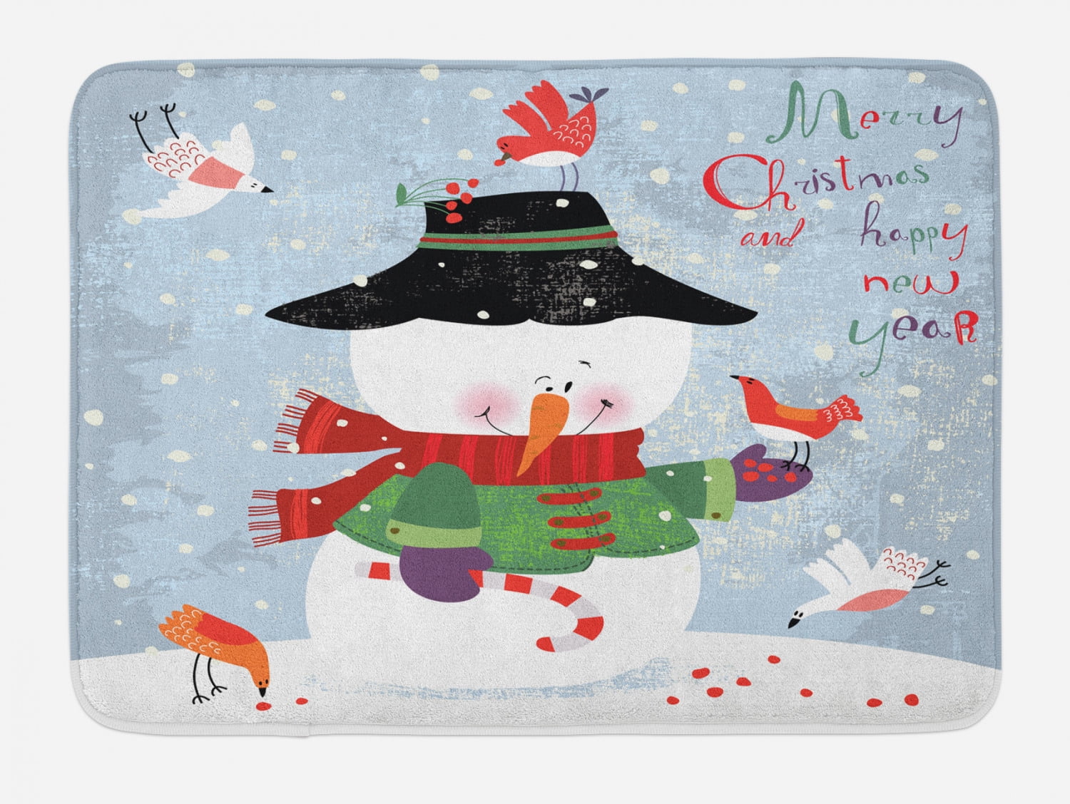 Snowman Bath Mat, Christmas and New Year Theme Lovely Snowman with ...