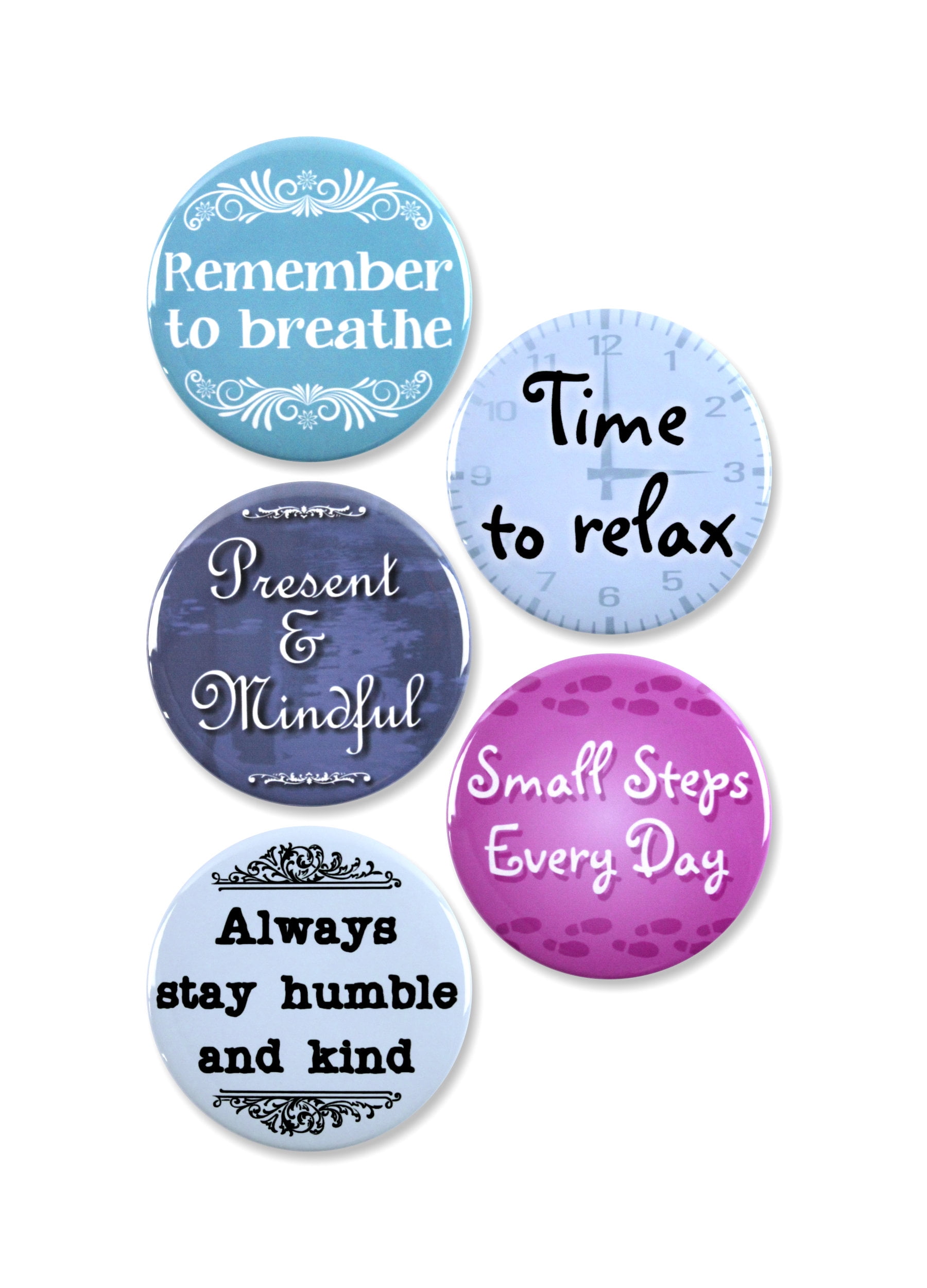 5 Pack - Self Care and Mindfulness Pinback Button Badges - 2.25 Inch ...