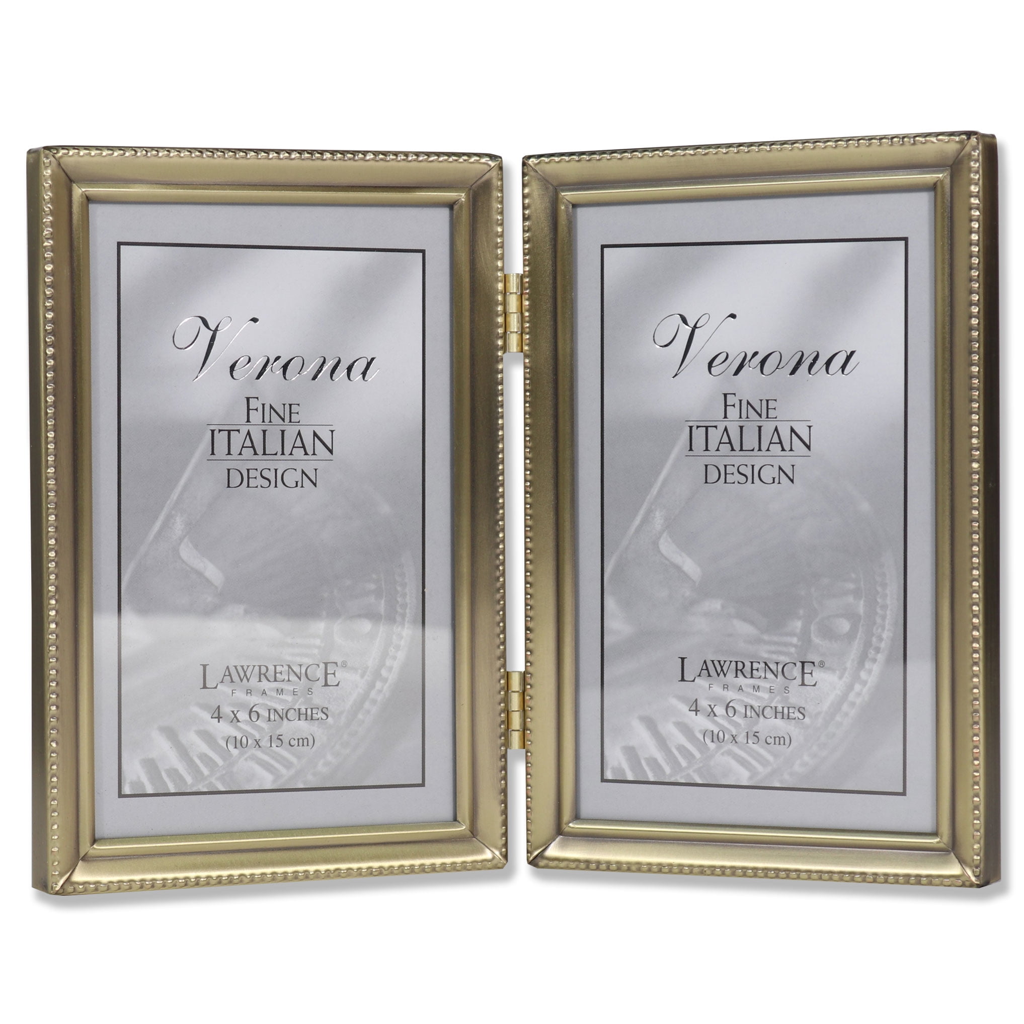 Antique Brass 4x6 Hinged Double Picture Frame - Bead Border Design ...