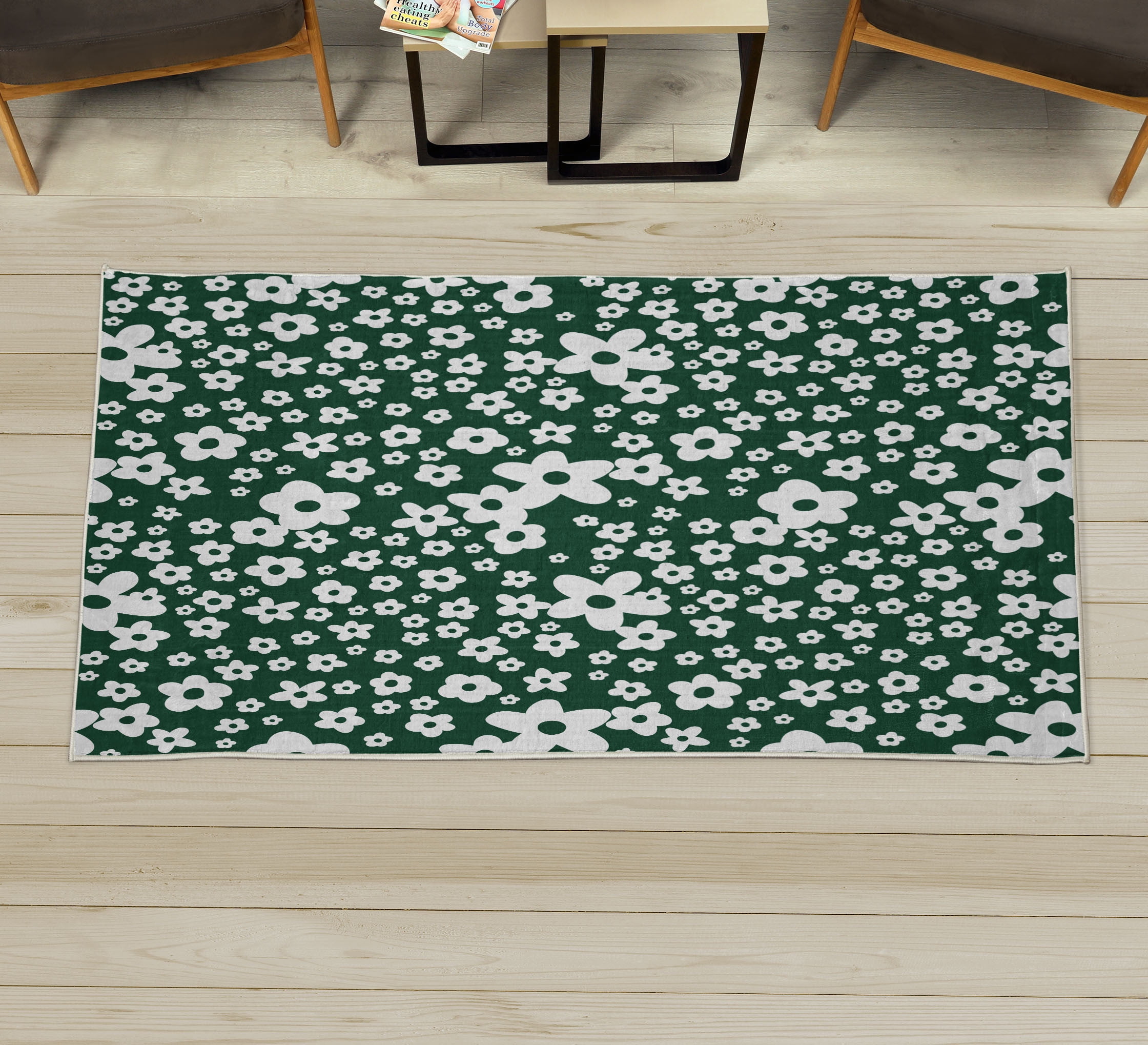 Floral Decorative Rug, Graphic Daisy Blossoms Design Colorful ...