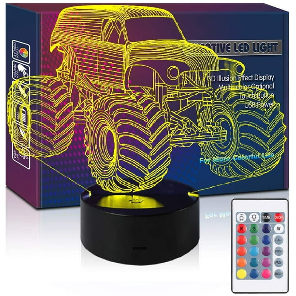 Monster Jam Truck Night Light 3D Illusion Remote Control Led Lamp ...