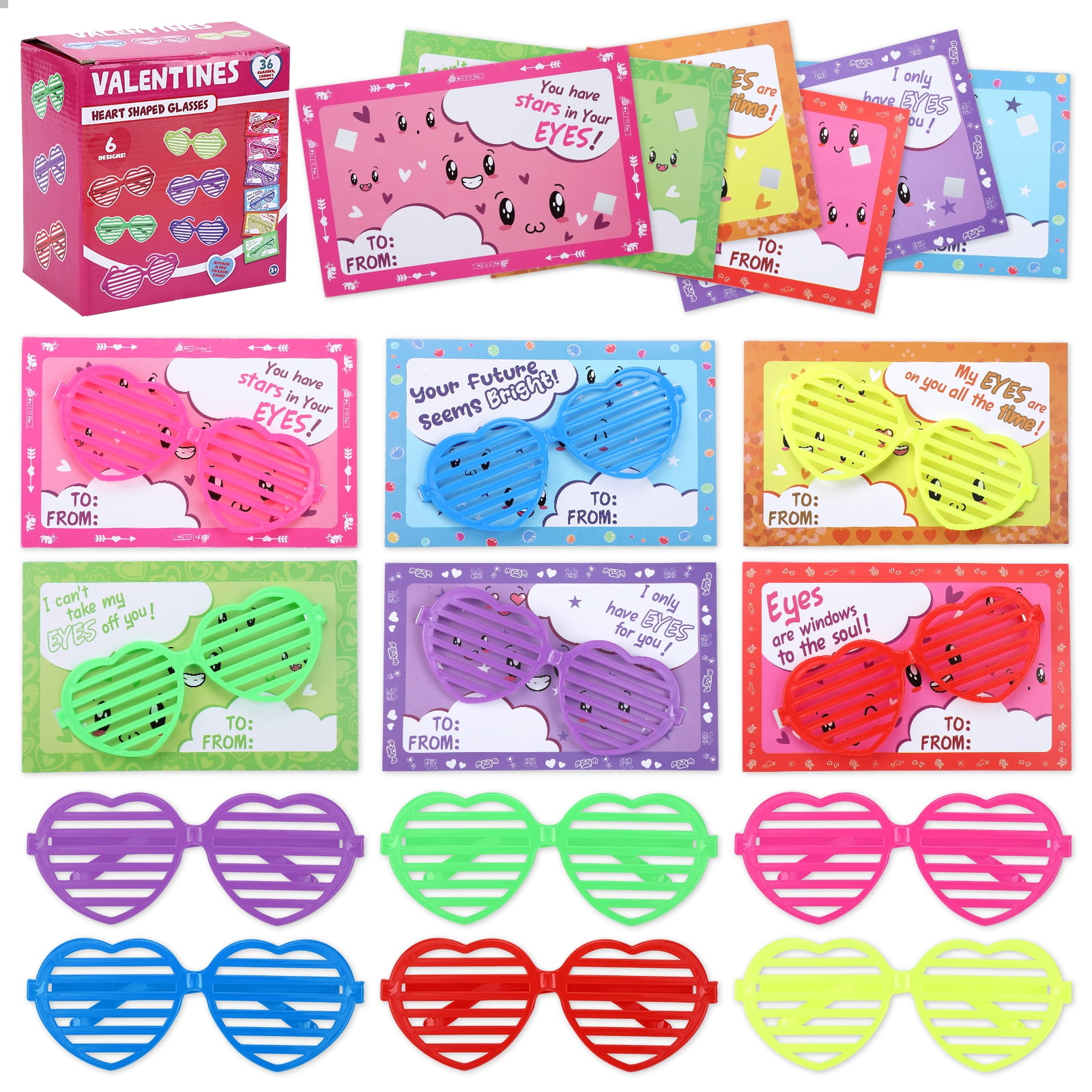 Shininglove 36 Pack Valentines Day Cards for Kids with Heart Shaped ...