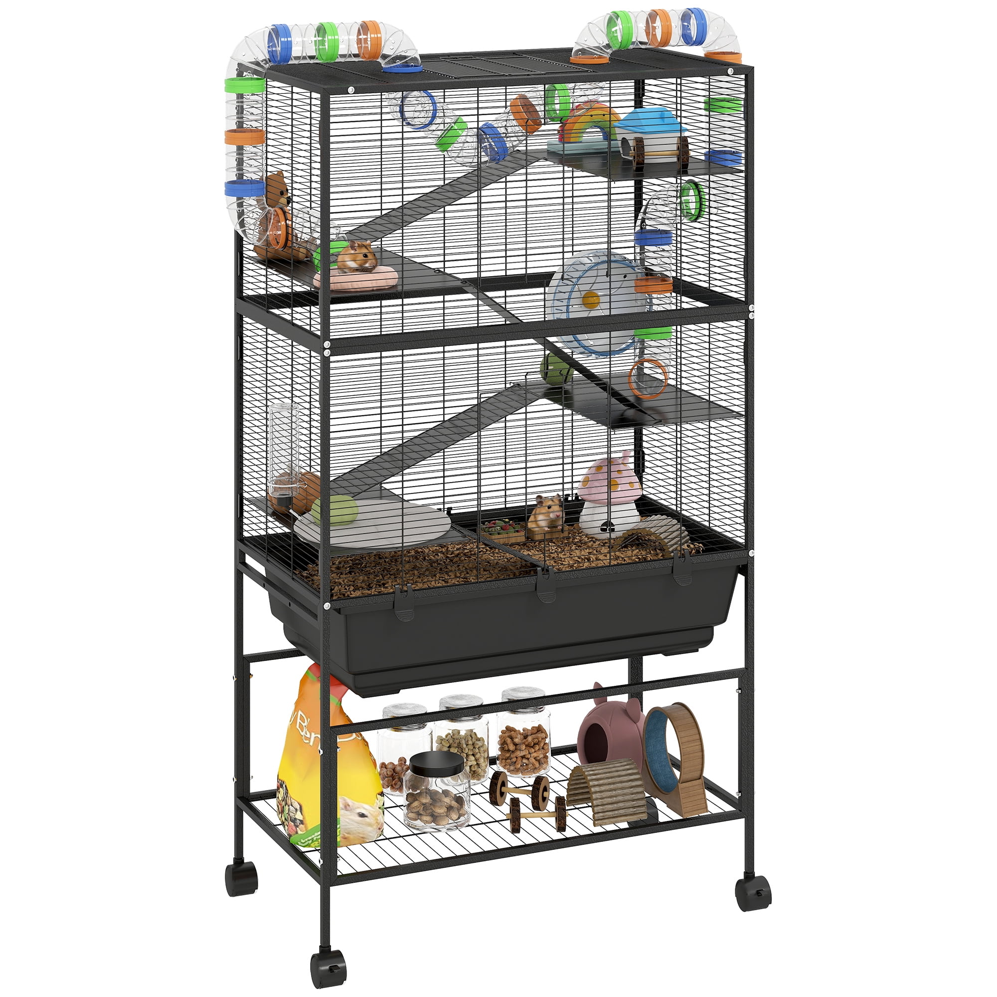 PawHut Grande Cage pour Hamster, Cage à Gerbille Roulante à 5 Niveaux ...