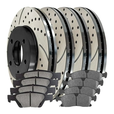 AutoShack Silver Coated Performance Brake Rotors & Pads Front & Rear Drilled Slotted Brake ...