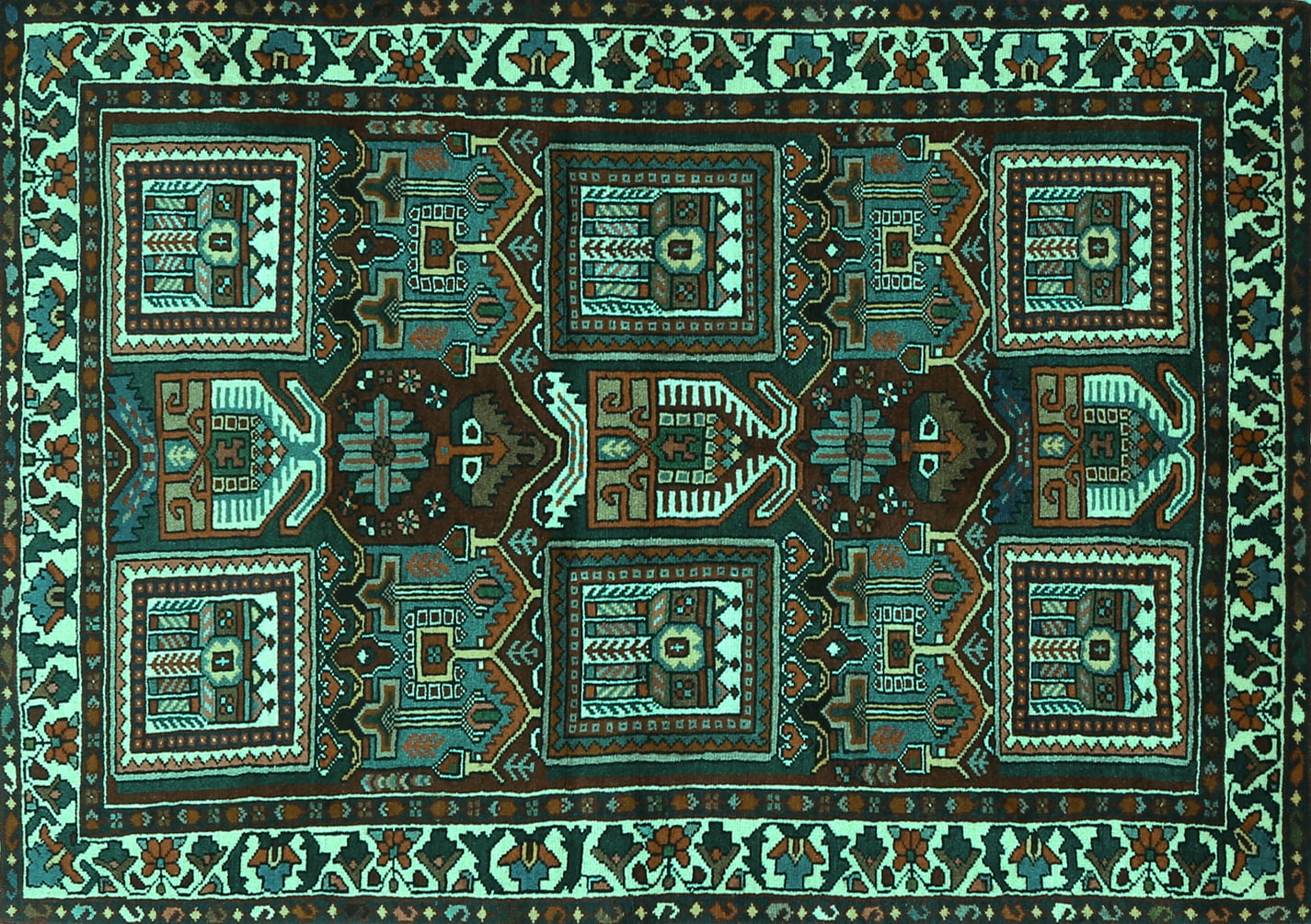 Ahgly Company Machine Washable Indoor Rectangle Persian Turquoise Blue ...