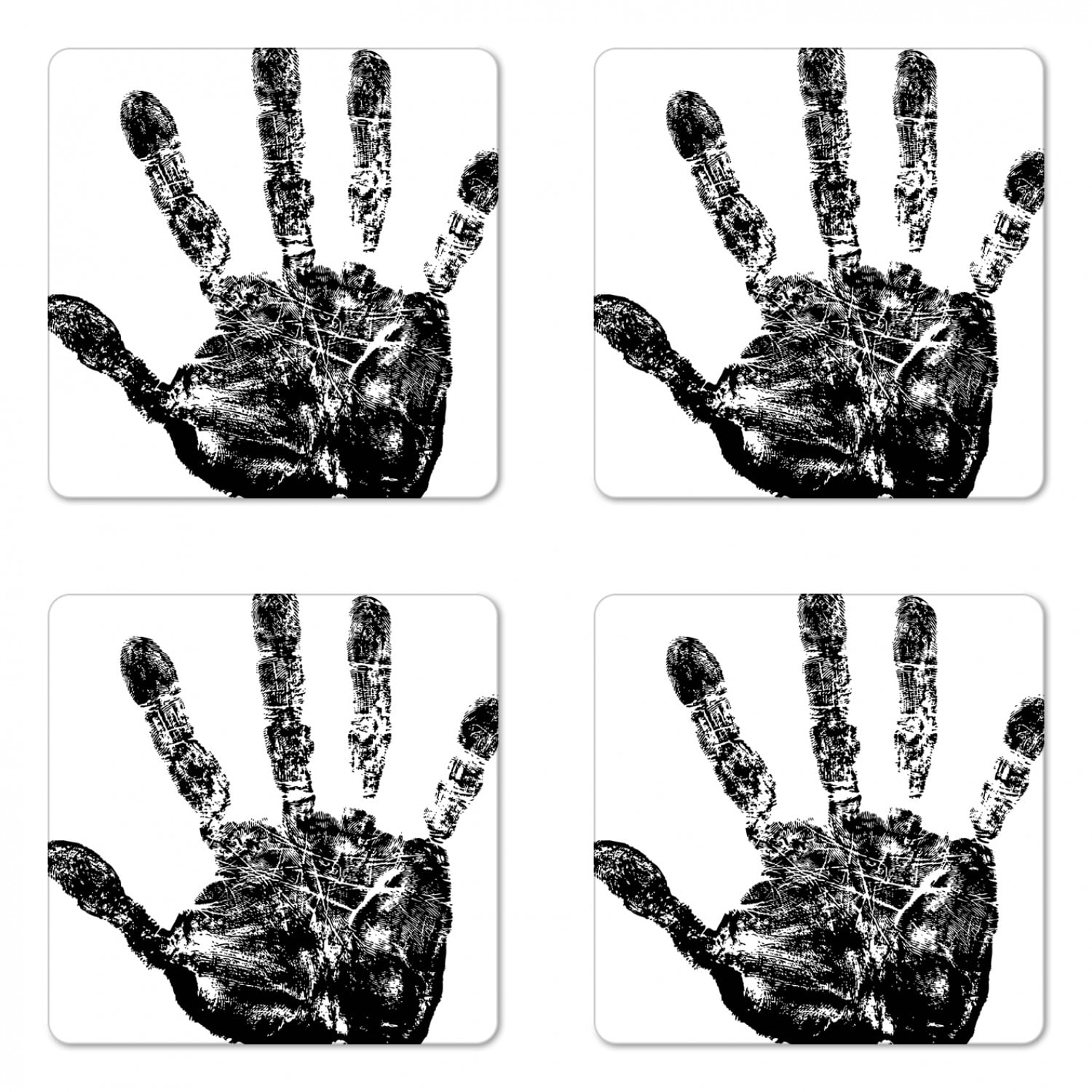 Modern Coaster Set of 4, Hand Print with Human Fingers in Grunge Motley ...