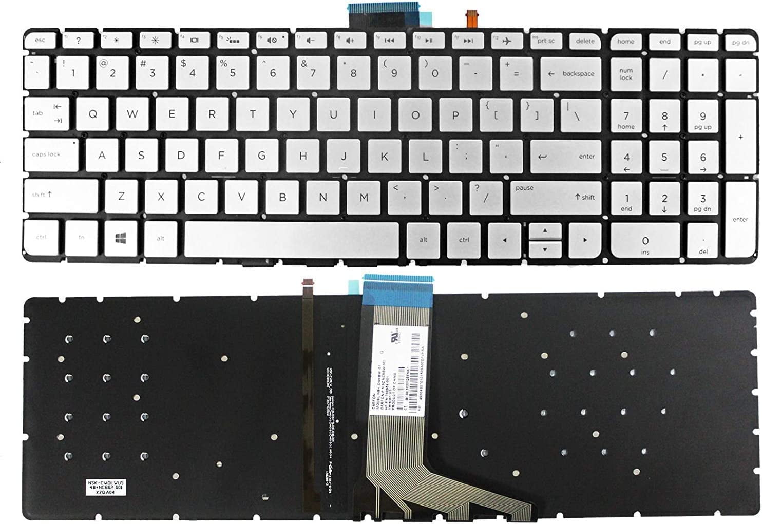 New US Silver English Laptop Keyboard (Without Frame) Replacement for ...