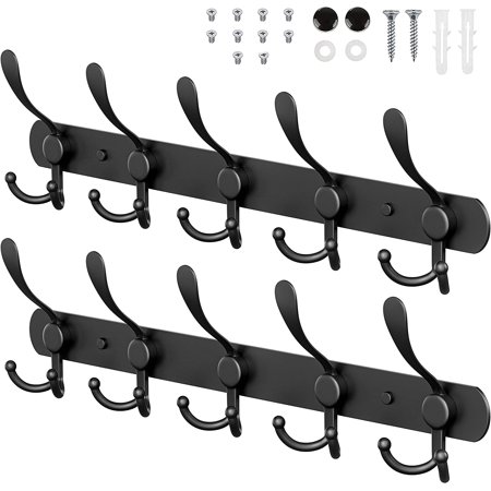 Wood Coat Rack Wall Mount with 5 Tri Metal Coat Hooks for Hanging – 17 ...