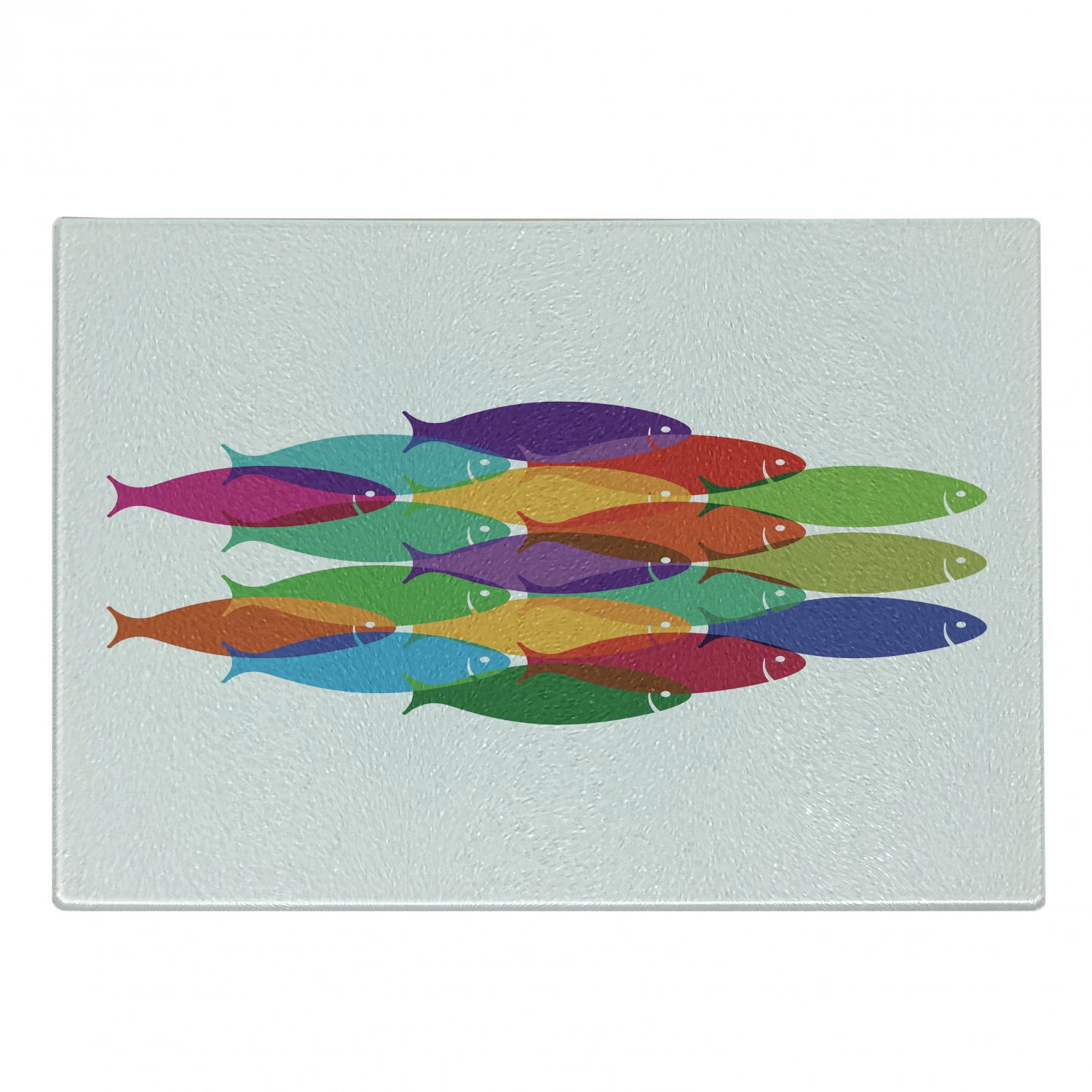 Colorful Cutting Board, Vibrant Colored Fish Silhouettes Shoal Exotic ...