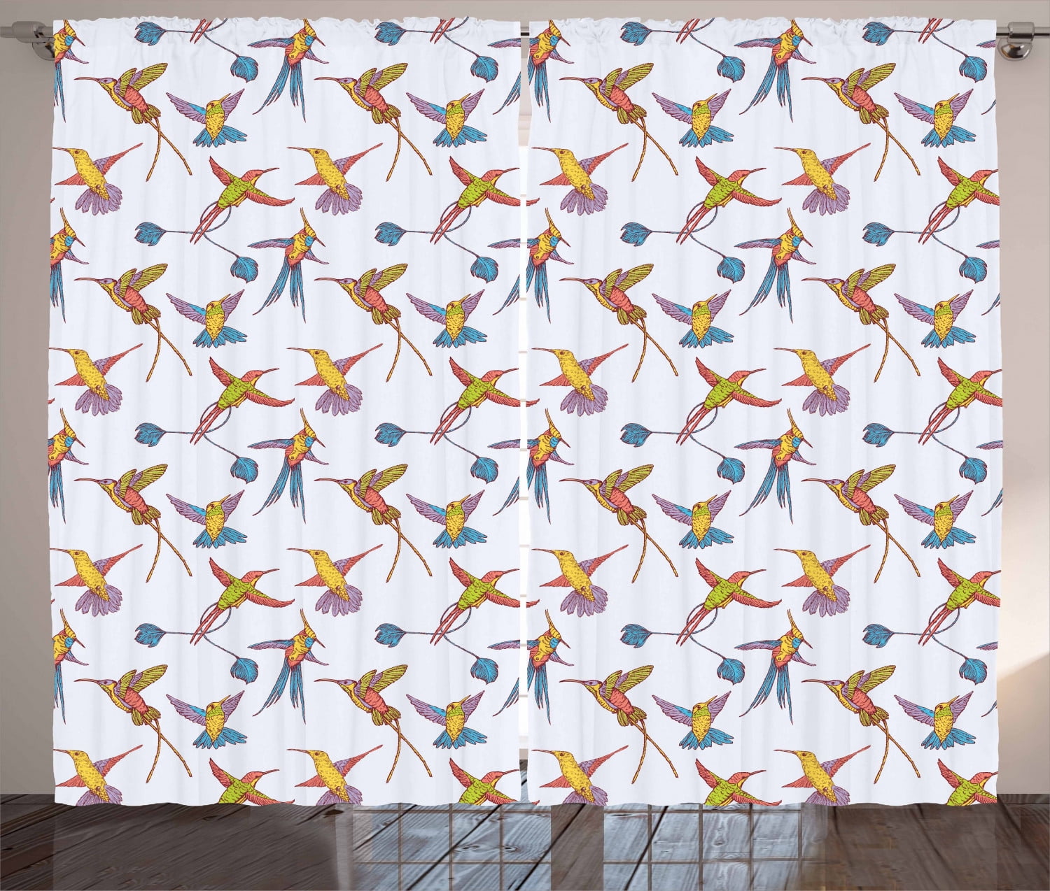 Birds Curtains 2 Panels Set, Colorful Tropical Avian Animals ...