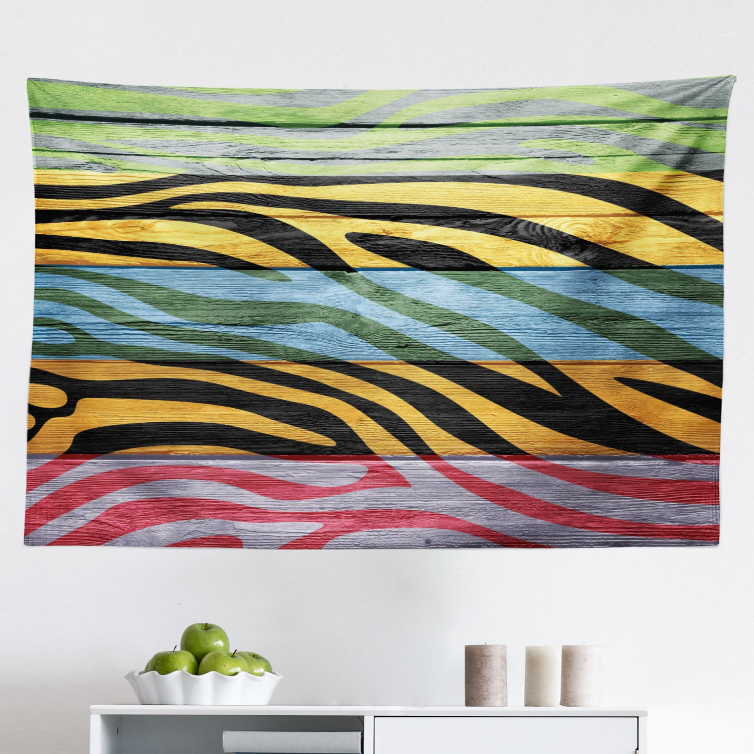 Zebra Print Tapestry, Vibrant Colored Zebra Print on Wooden Penal ...