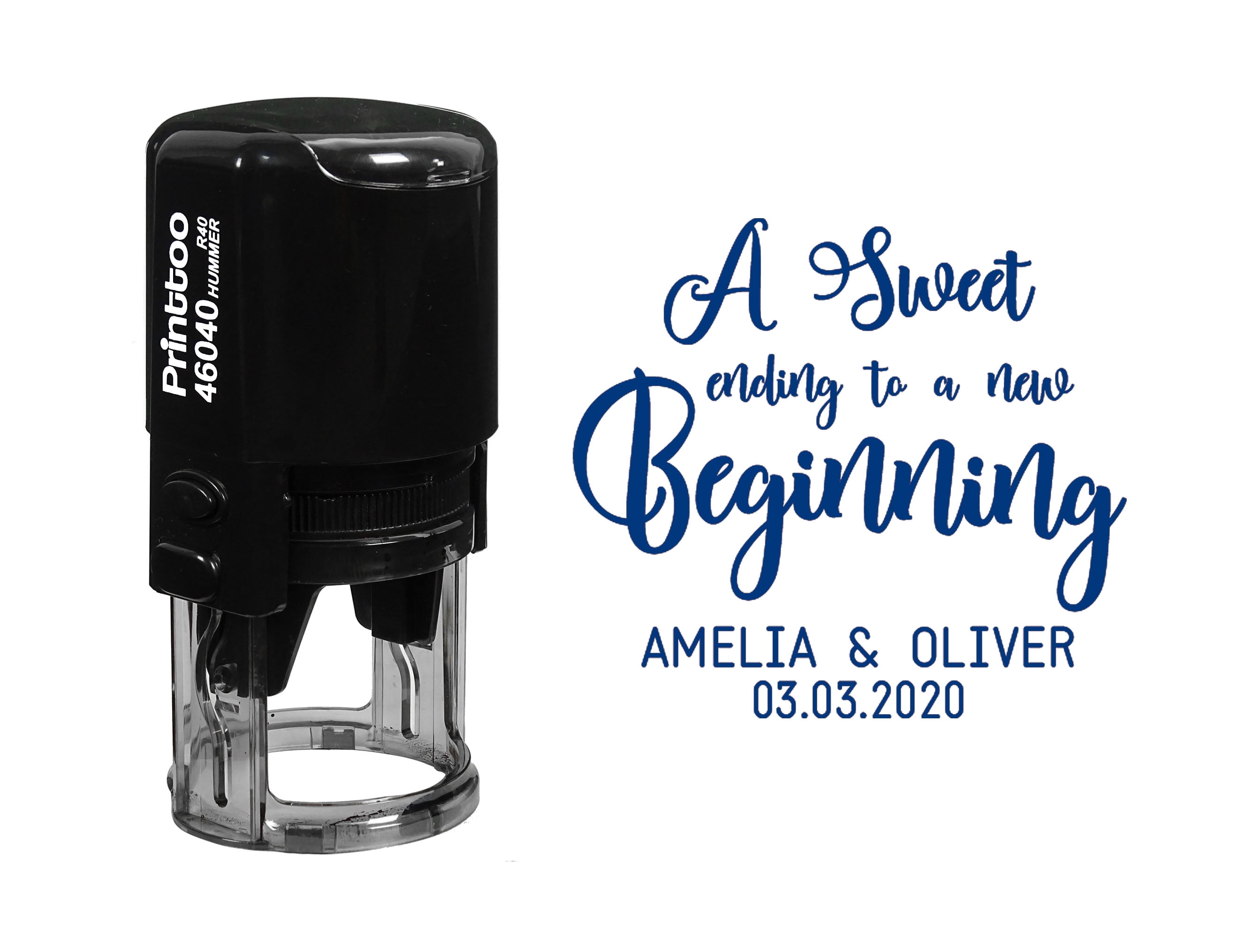 Printtoo Personalized Round Blue Self Inking Wedding Favor Stamp Custom ...